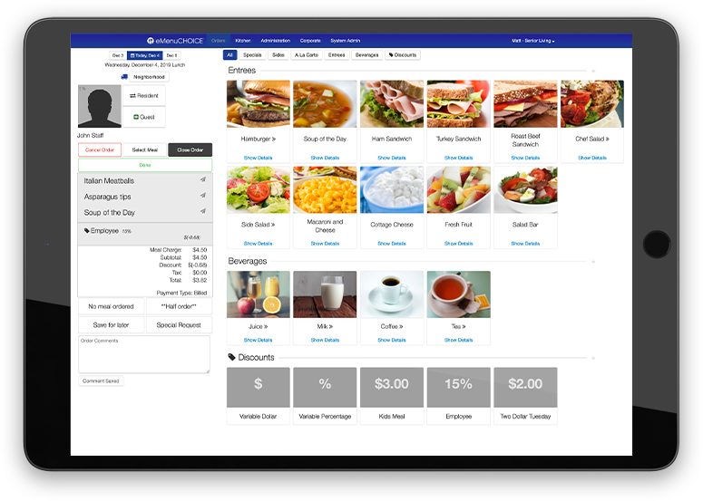 Guest Staff Meals - eMenuCHOICE